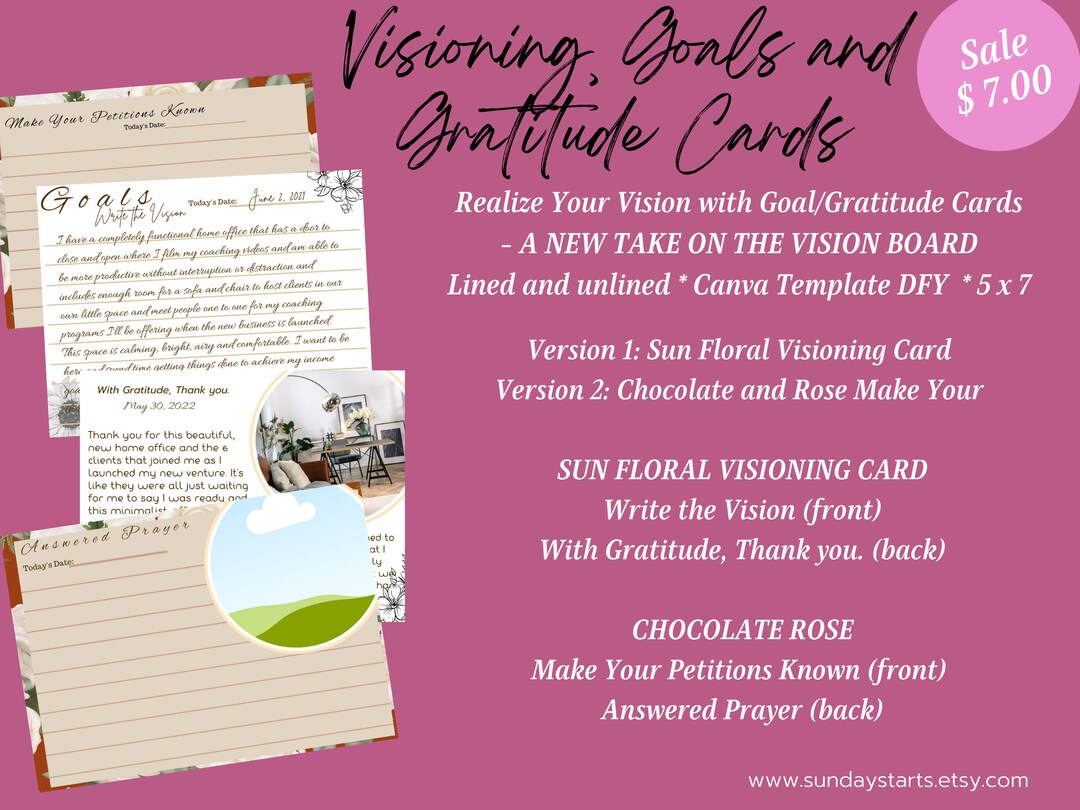 Visioning, Gratitude and Goal Cards - Etsy