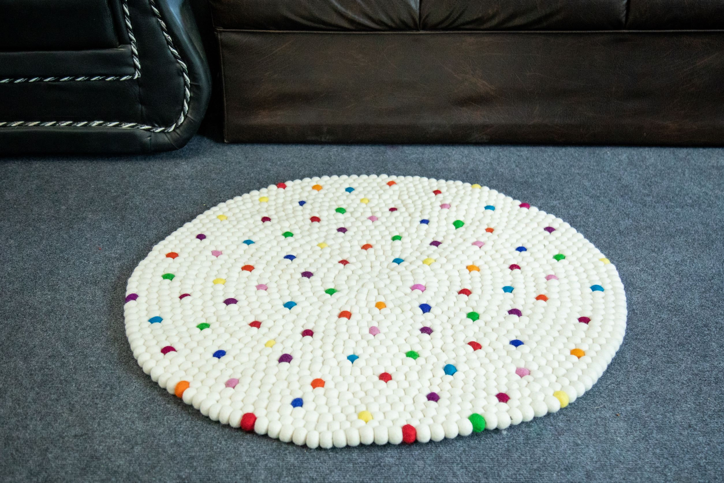 90 Cm to 300 Cm Multi-colored Round Felt Ball Rug Home Nursery Kids ...