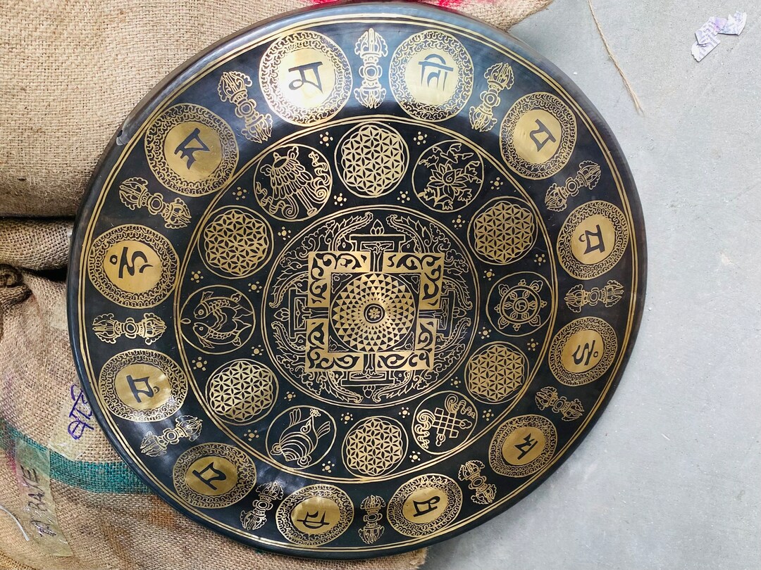 Large Handmade Flower of Life-tibetan Mandala Mantra Carved Gong-temple ...