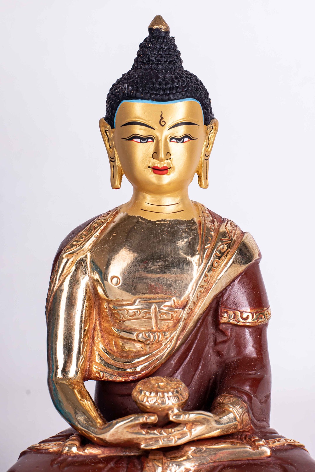 9-inch Ancient Amitabha Buddha Statue With Gold-plated Face and ...