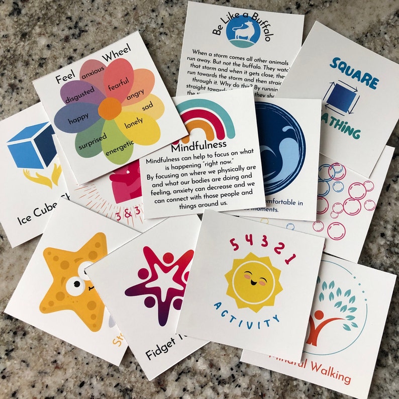 Children's Mindfulness Flash Cards 3x3, Breathwork Flash Cards, Calming ...