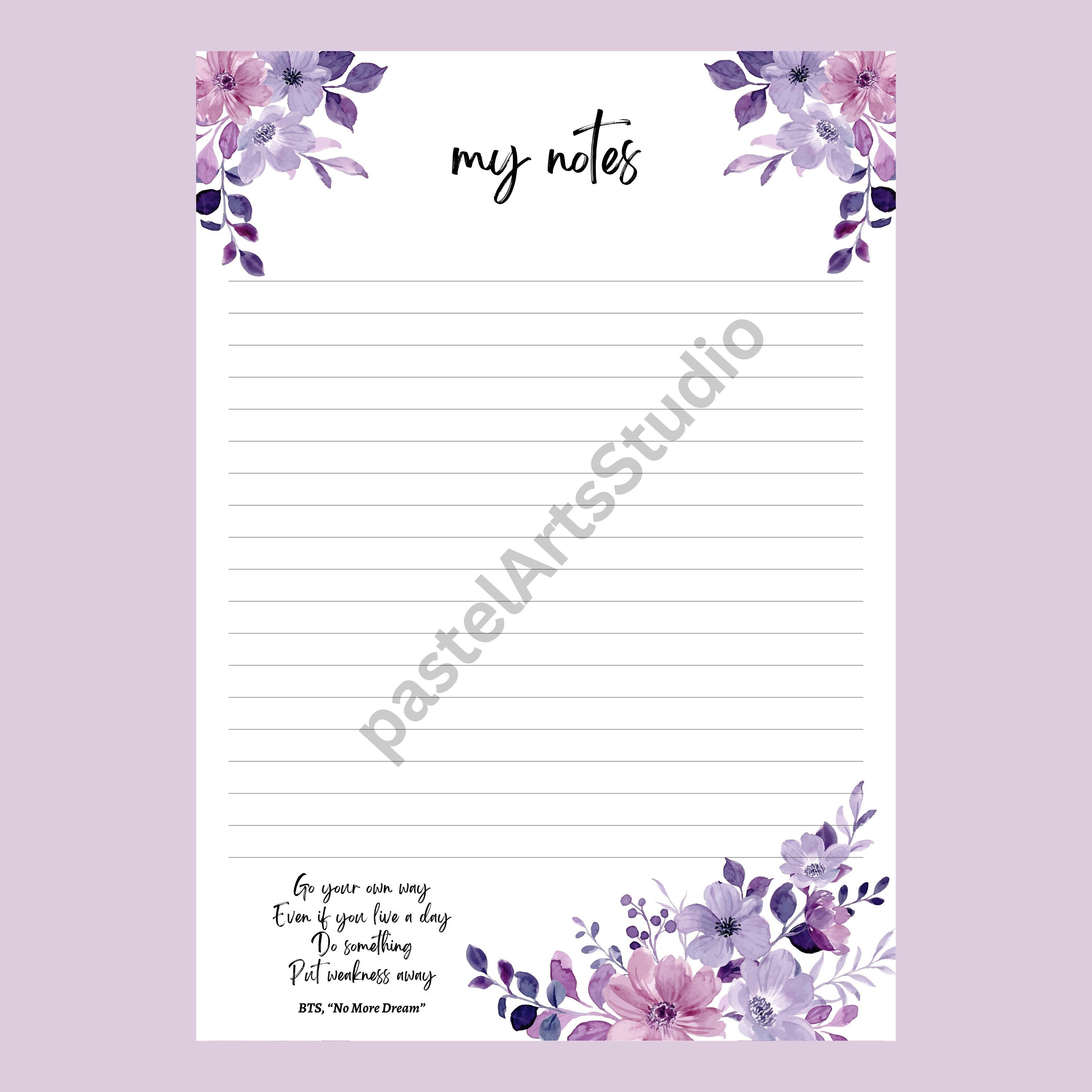 BTS Quote Paper Template, BTS Printable Writing Paper, BTS Printable ...