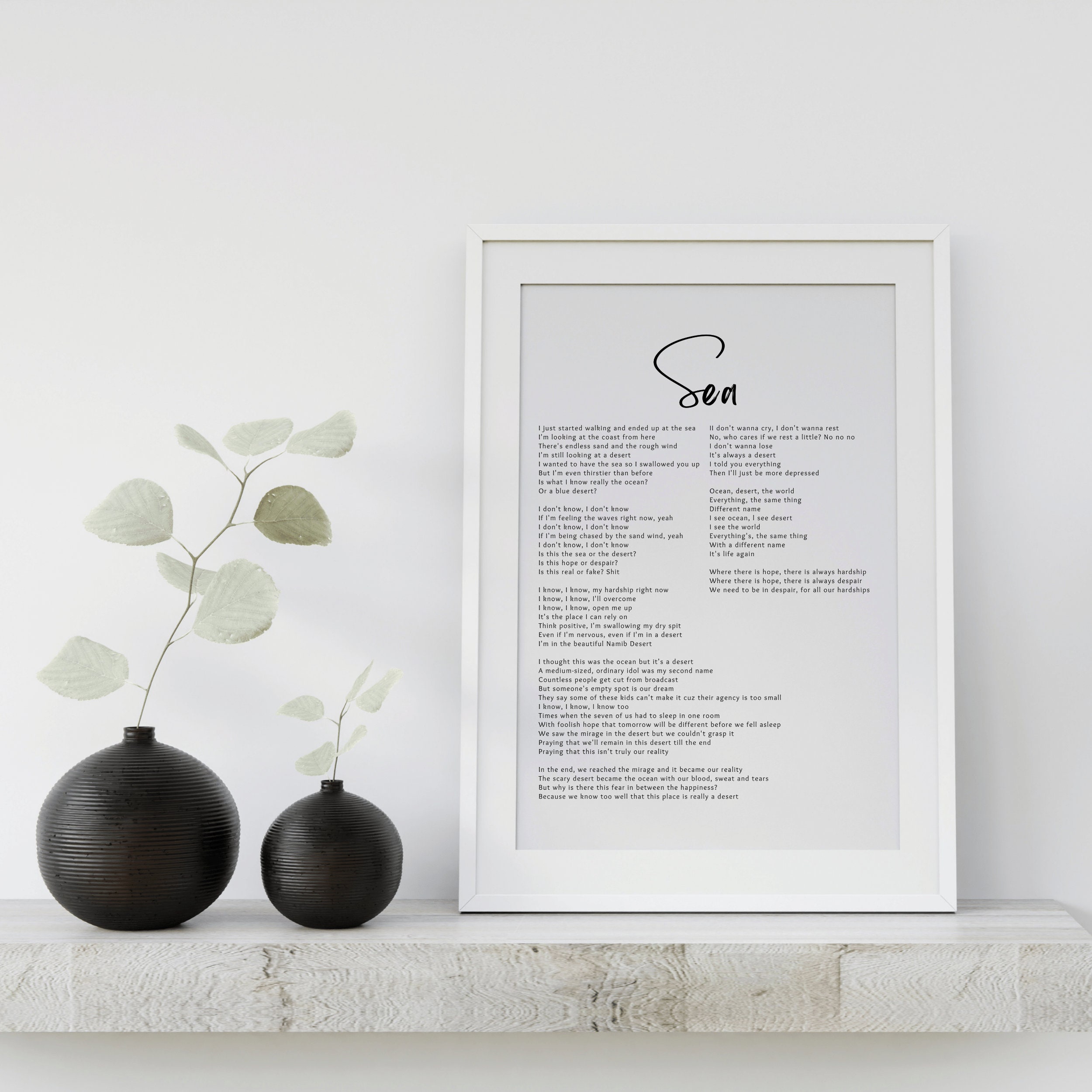 Sea BTS Song Lyric, Instant Download, Home Decoration, Minimalist ...