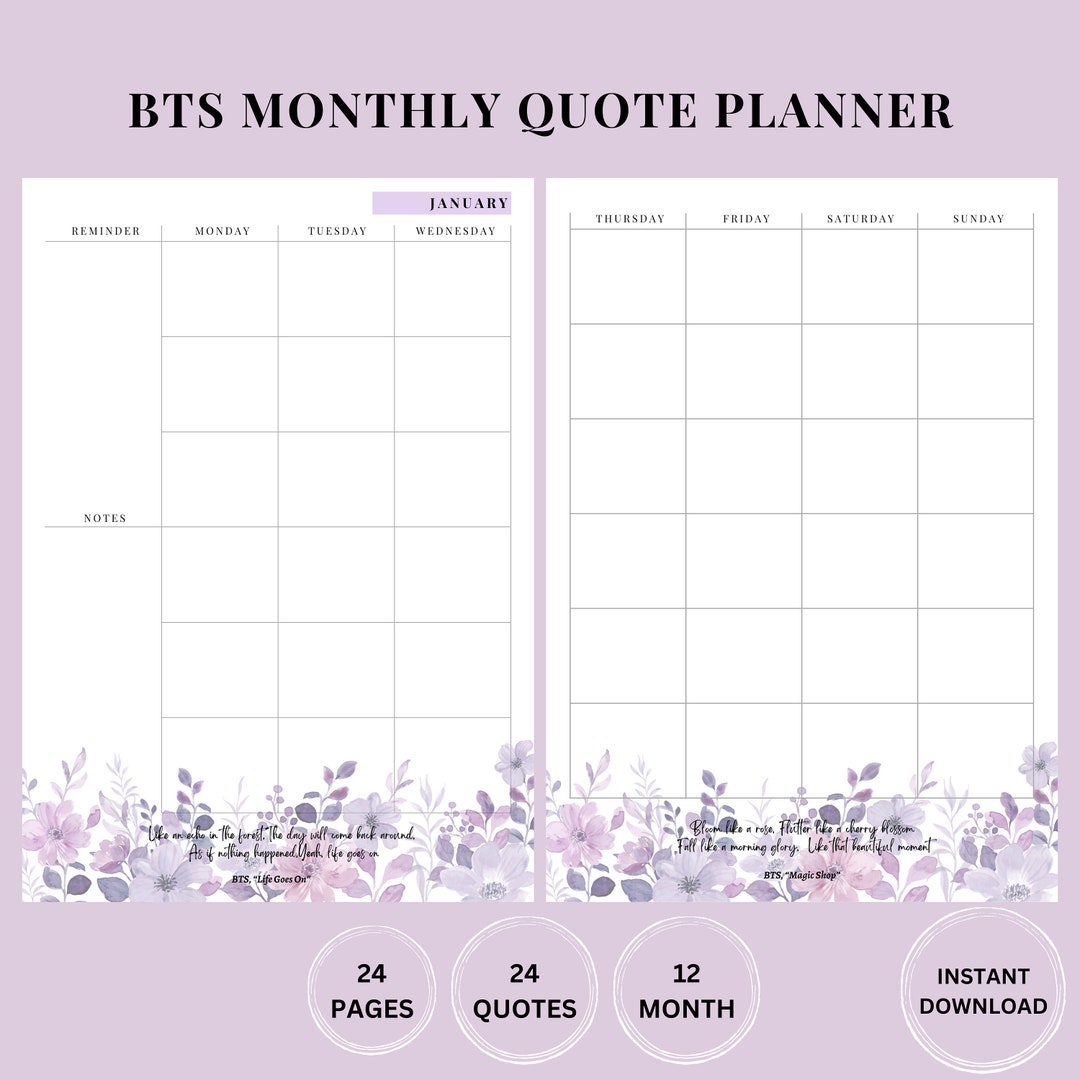 BTS Monthly Quote Planner | BTS Planner, Monthly Planner, Instant ...
