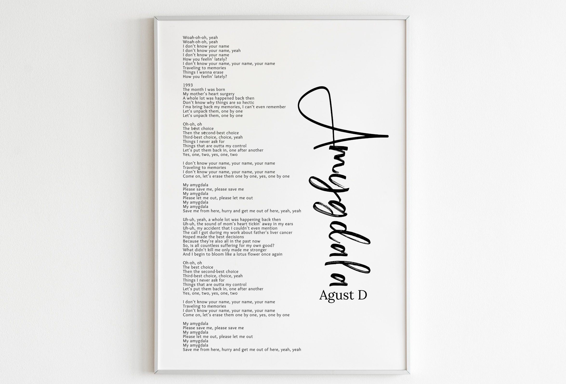 Amygdala Agust D BTS Suga Song Lyrics, Instant Download, Home ...