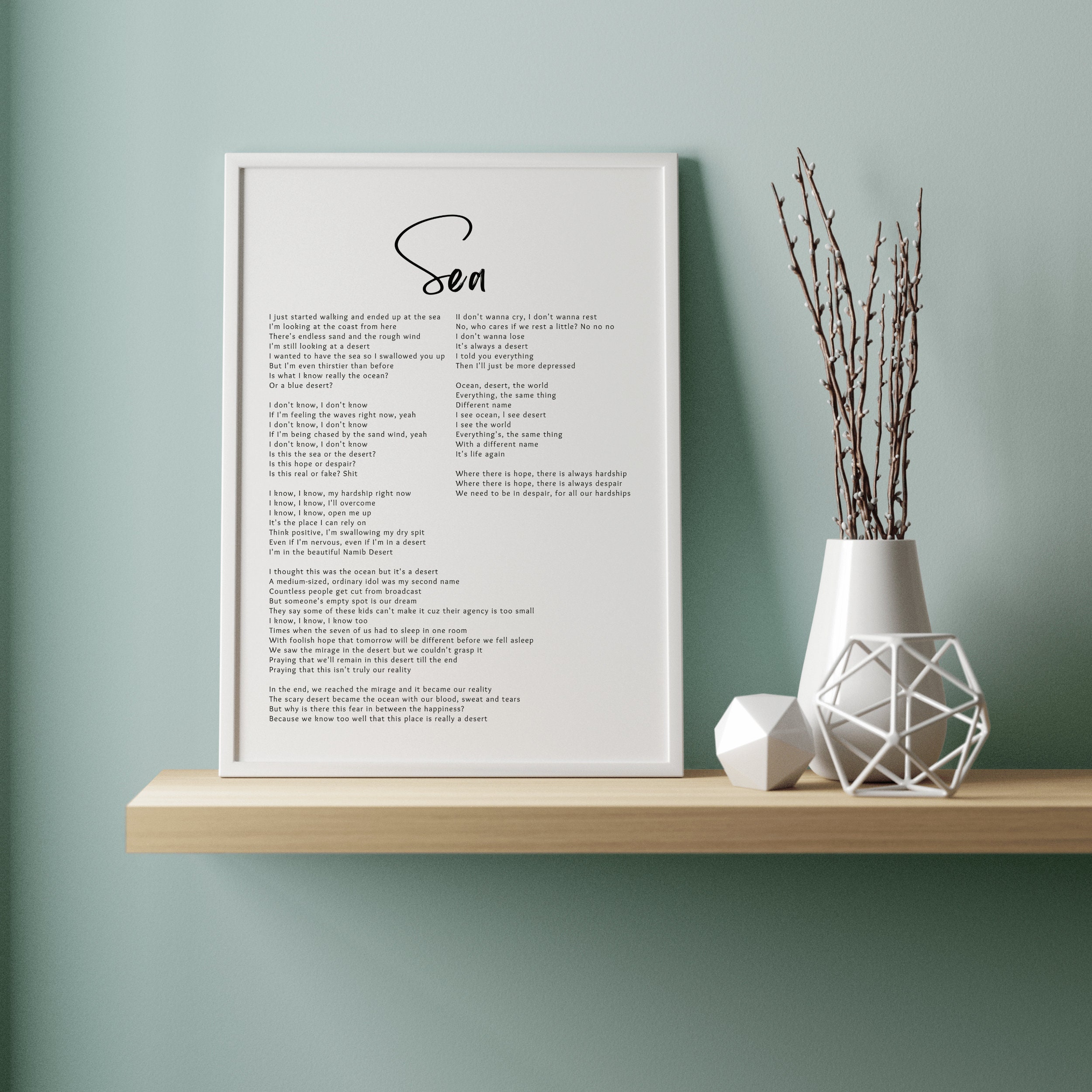 Sea BTS Song Lyric, Instant Download, Home Decoration, Minimalist ...