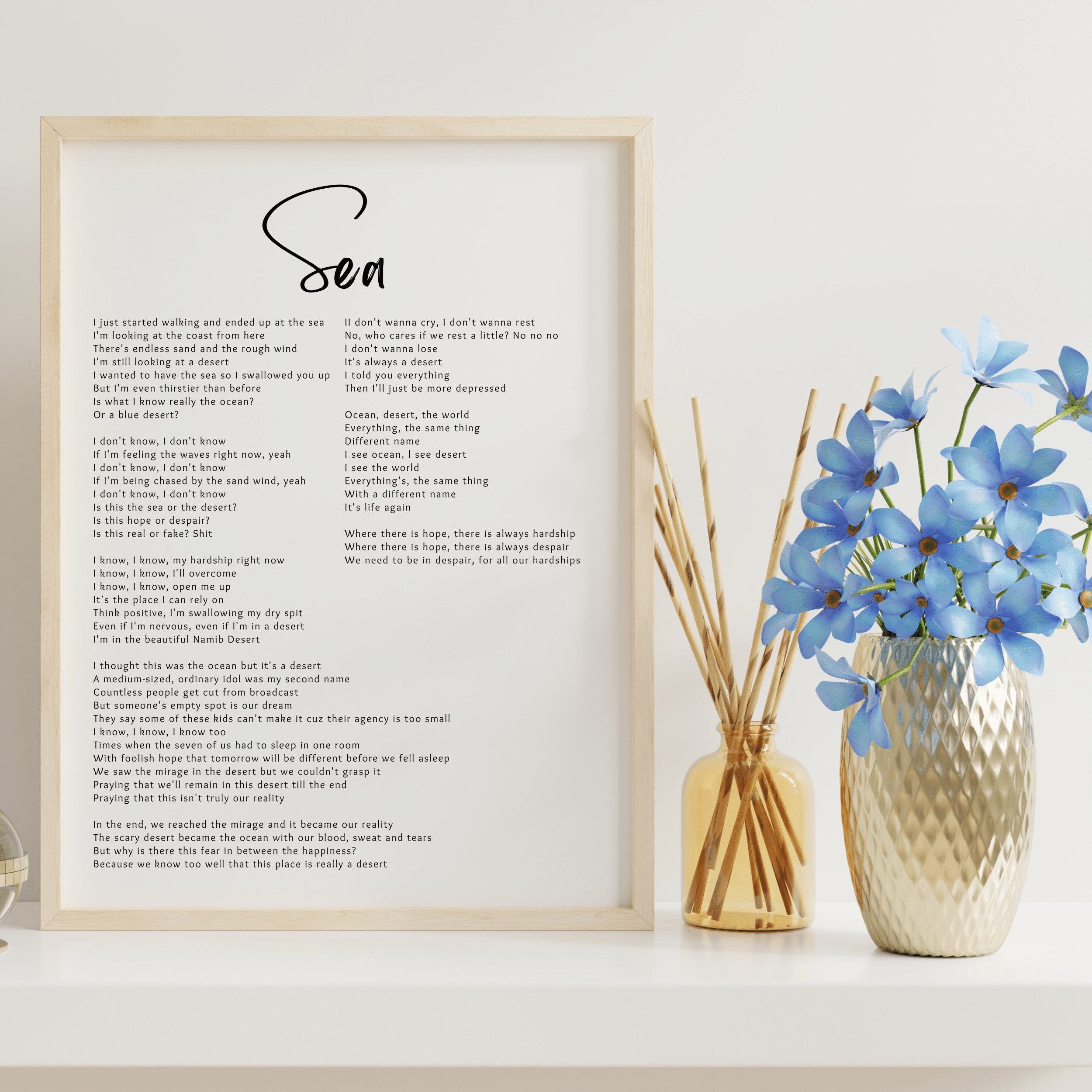 Sea BTS Song Lyric, Instant Download, Home Decoration, Minimalist ...