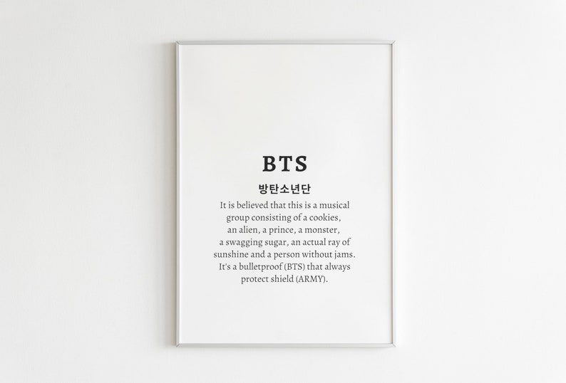 BTS BTS Definition BTS Printable Decoration, Instant Download, Black ...