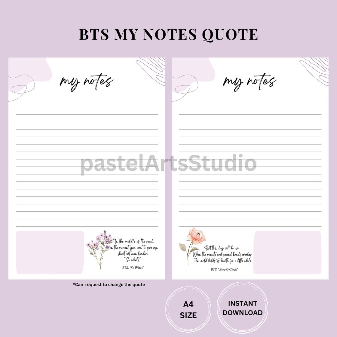BTS Quote Paper Template, BTS Printable Writing Paper, Instant Download ...