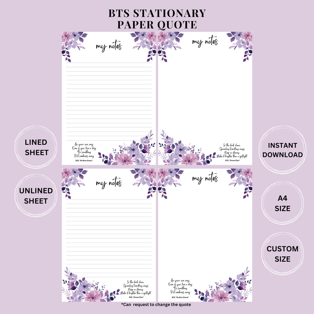 BTS Quote Paper Template, BTS Printable Writing Paper, BTS Printable ...