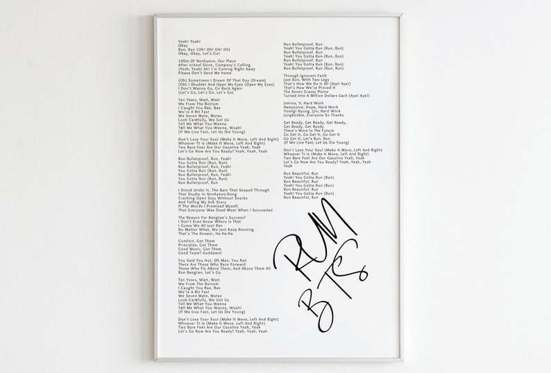 BTS Run Lyrics Art Print: Kpop Minimalist Home Decor (digital Download ...
