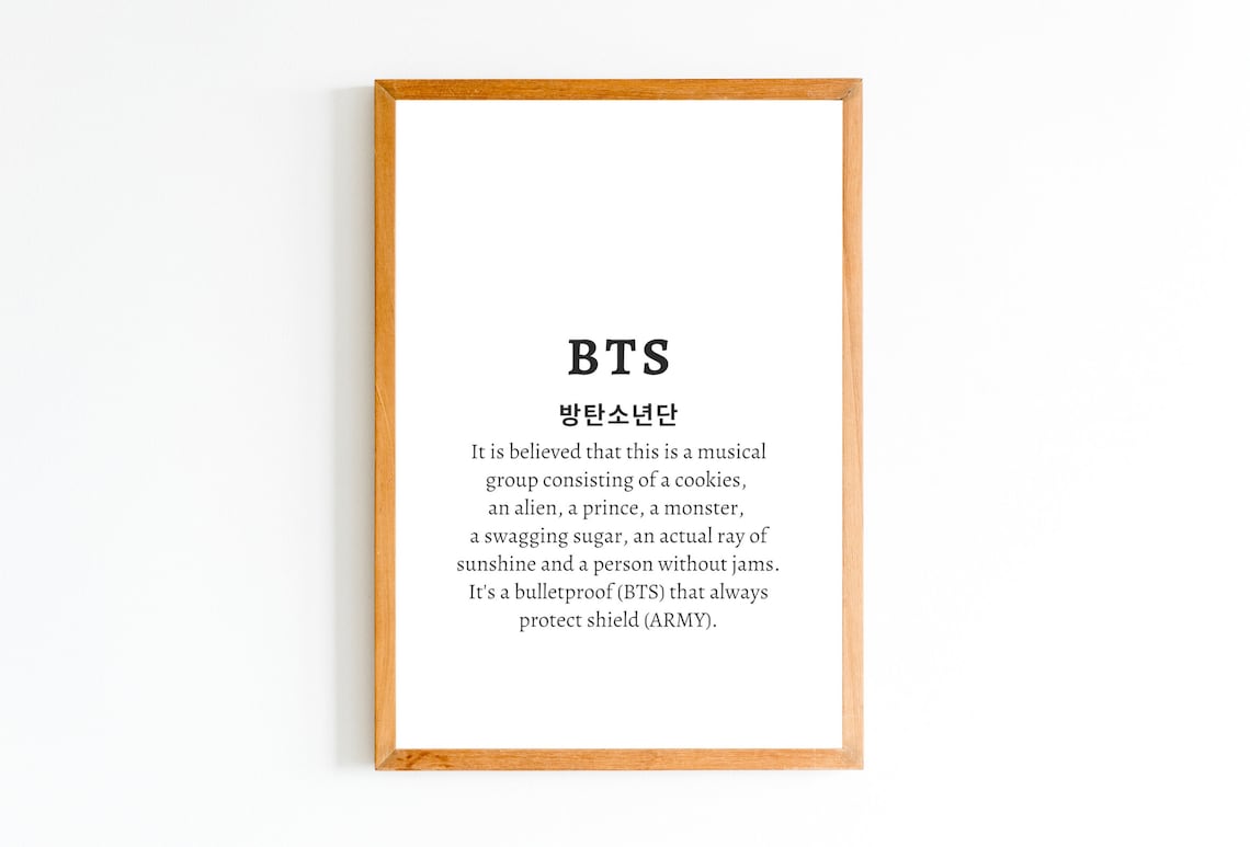 BTS BTS Definition BTS Printable Decoration, Instant Download, Black ...