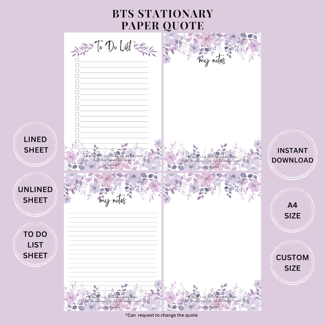 BTS Quote Paper Template, BTS Printable Writing Paper, BTS Printable ...