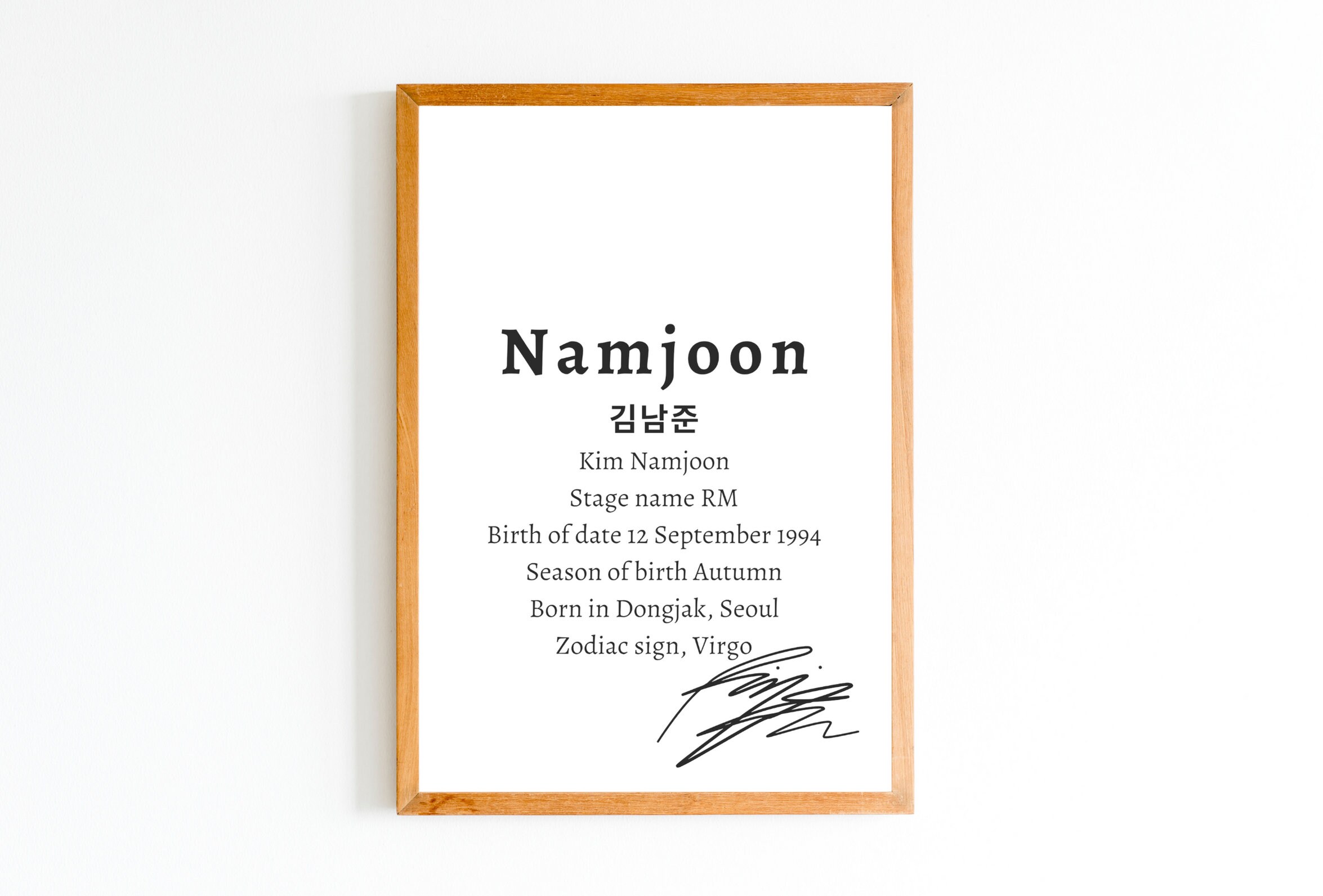 BTS BIO | NAMJOON | 김남준 | Printable Decoration, Instant Download, Kpop ...