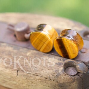 Tiger's Eye Stone Plugs - Double Flared - 1 Pair- 6mm, 8mm, 10mm, 11mm ...