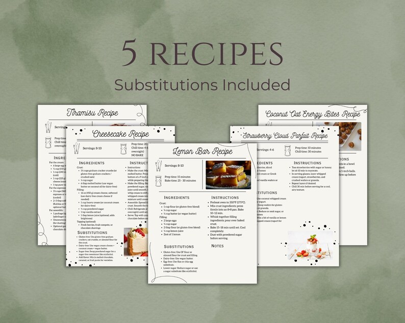 Recipe Card Bundle | Editable Printable Recipes | Dessert Set - Etsy