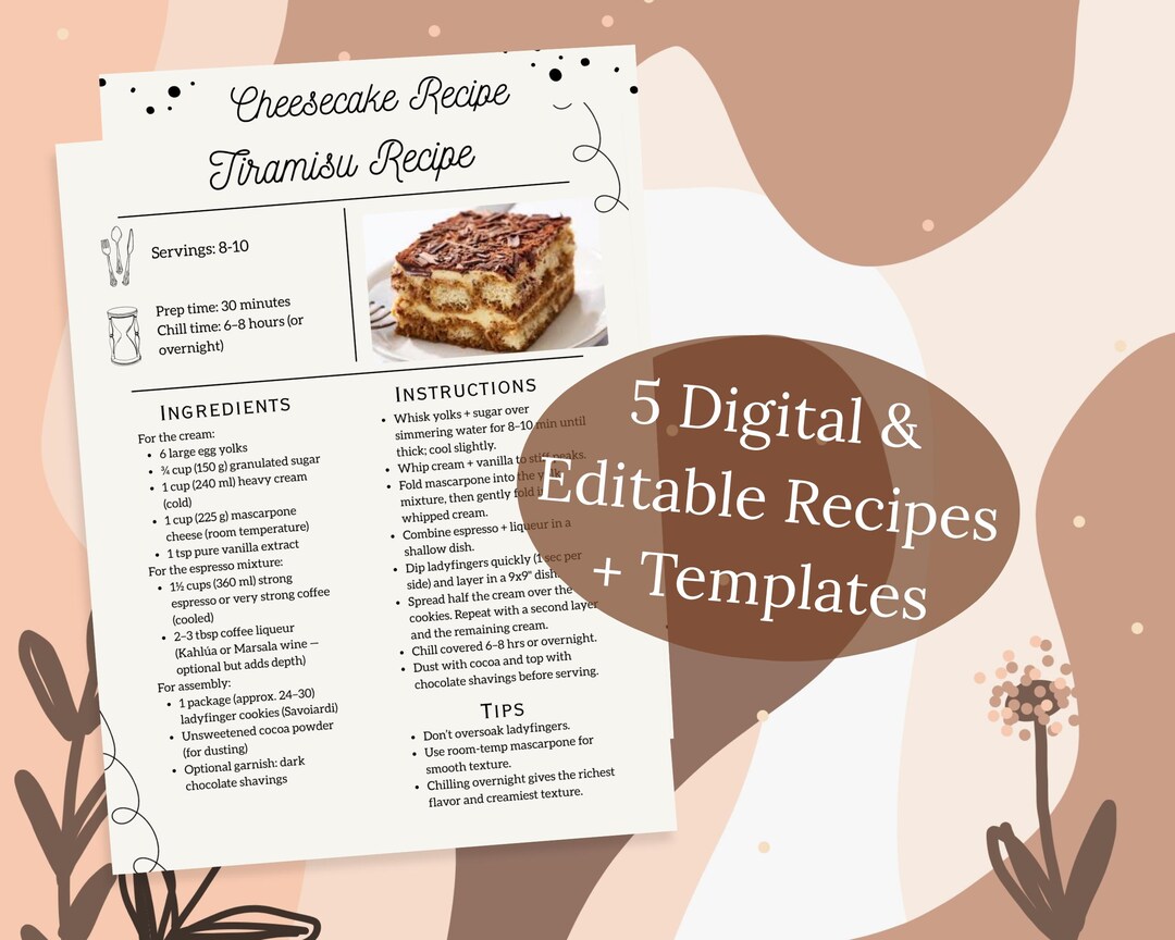 Recipe Card Bundle | Editable Printable Recipes | Dessert Set - Etsy
