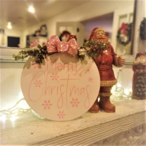 Merry Christmas Sign Front Door, Pink Christmas Wreath, Pink Christmas ...