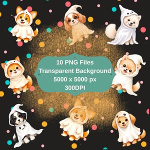 Ghost Dog Halloween Clipart | Adorable Puppies in Ghost Outfits | Cute ...