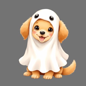 Ghost Dog Halloween Clipart | Adorable Puppies in Ghost Outfits | Cute ...