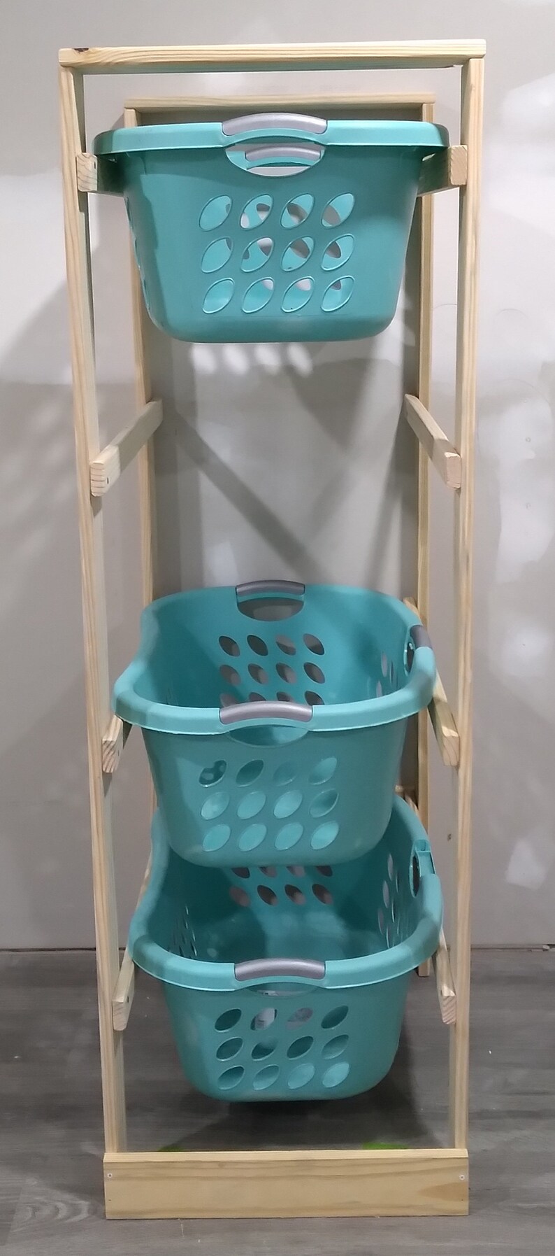 Unfinished Laundry Basket Holder Ready to Paint or Stain, Laundry Basket Organizer, Compact ...