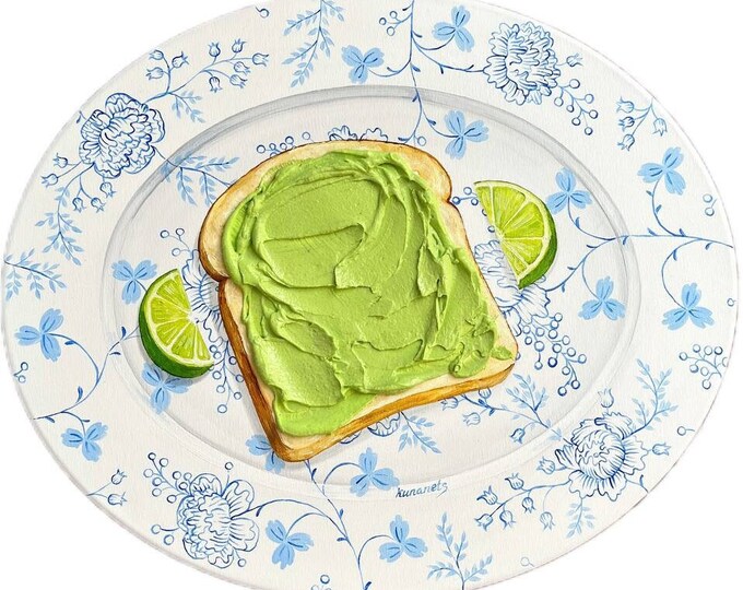 M Size Green Avocado Toast Painting ,vegan Breakfast Painting , Canvas ...
