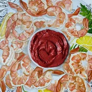 Roasted Shrimp Cocktail Painting Black and White Plate Original ...