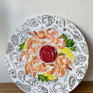 Roasted Shrimp Cocktail Painting Black and White Plate Original ...