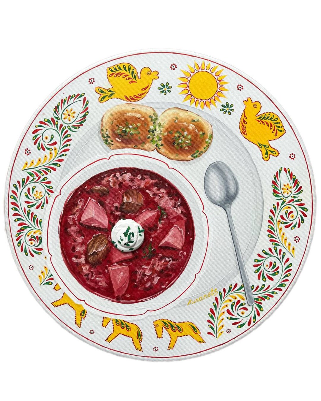 UKRAINIAN BORSCH Painting of the Plate Original Painting Elegant Gift M ...