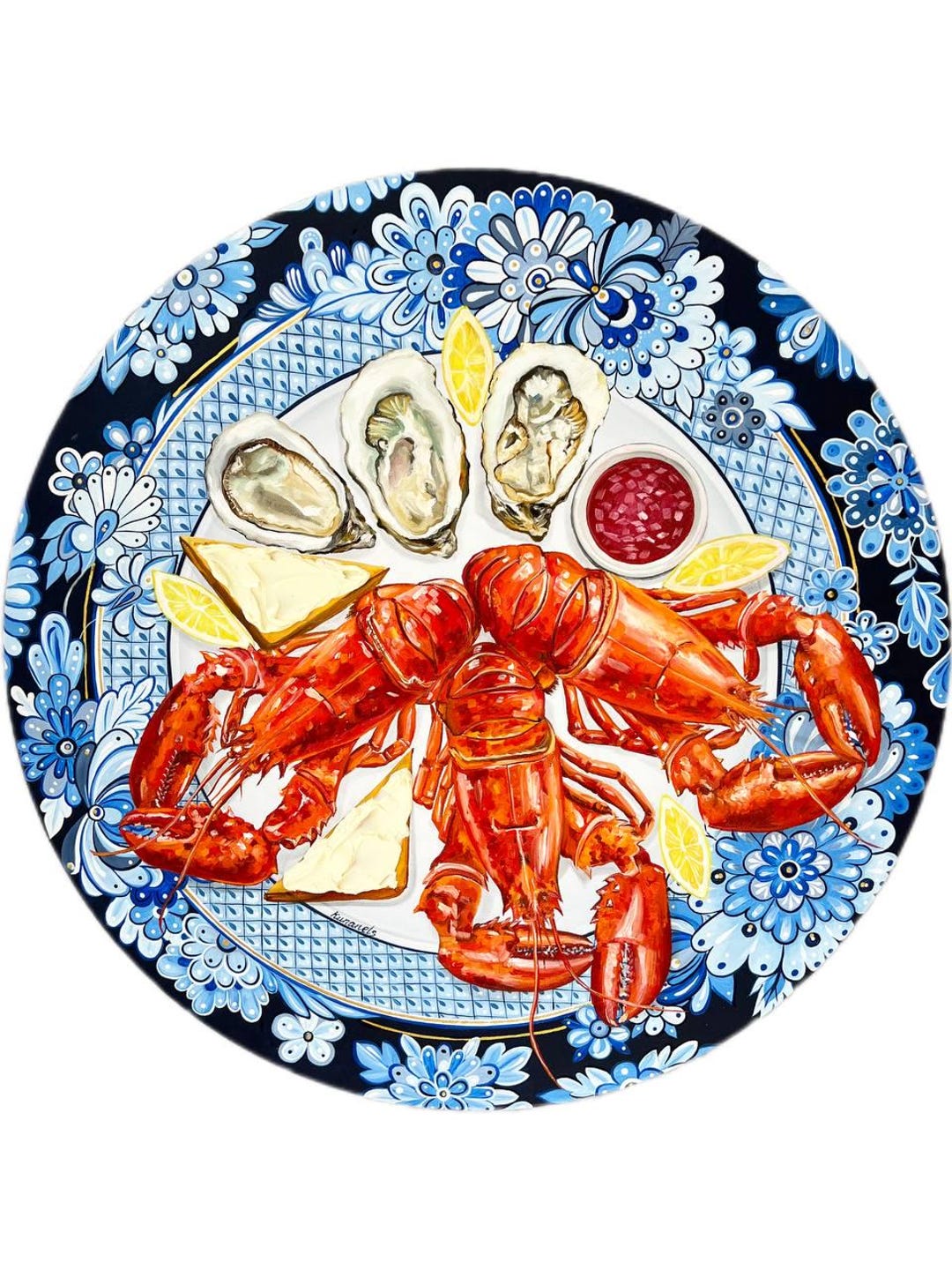 Lobster Original Oil Round Painting for Home Decor - Etsy