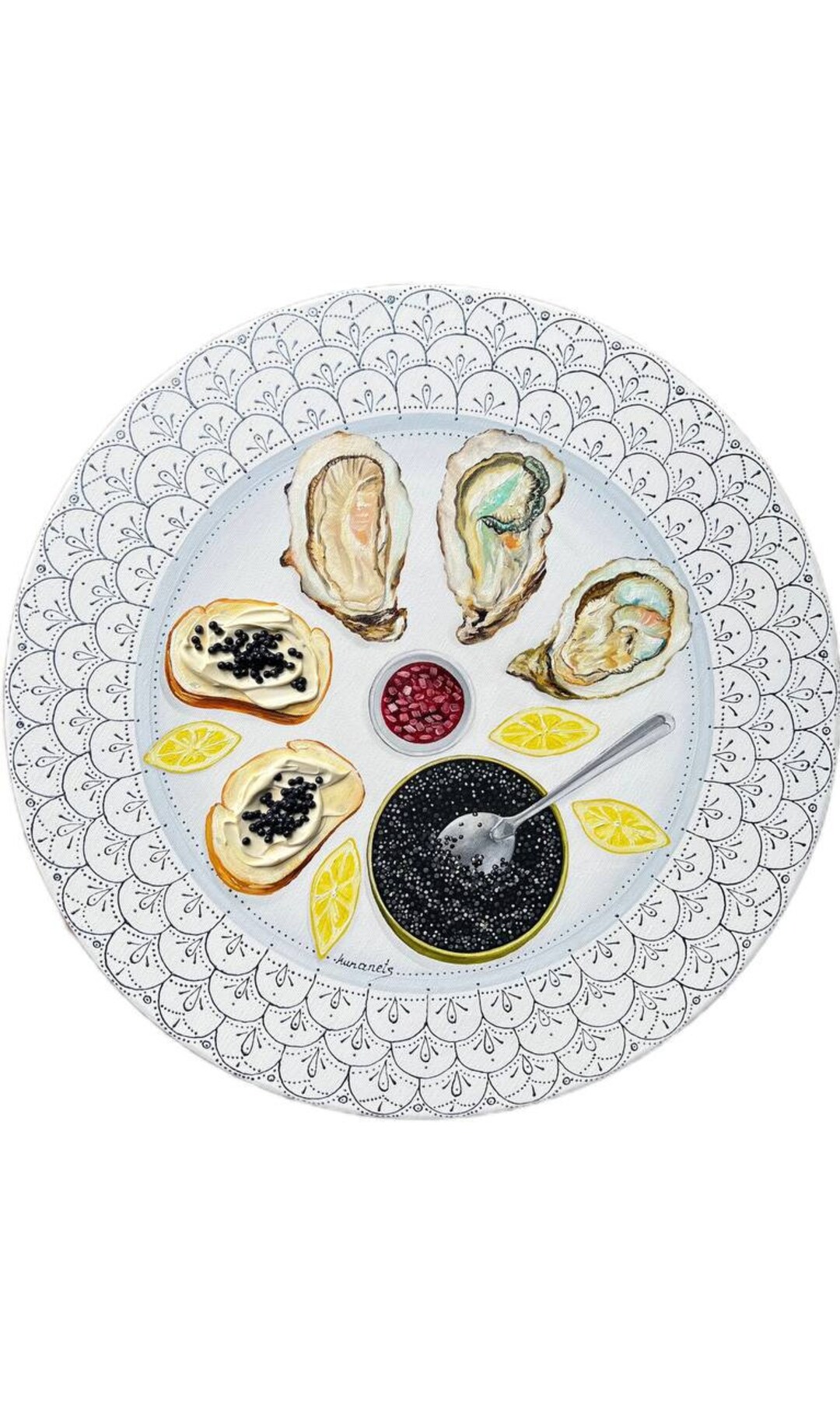 Black Caviar Painting on Vintage Plate Original Painting Elegant Gift ...