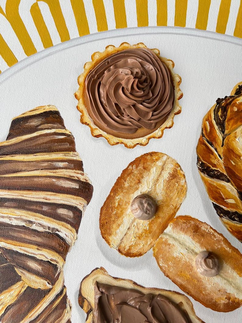 Impasto Oil Painting: Chocolate Pastries - Croissant, Tart, Eclair - Etsy