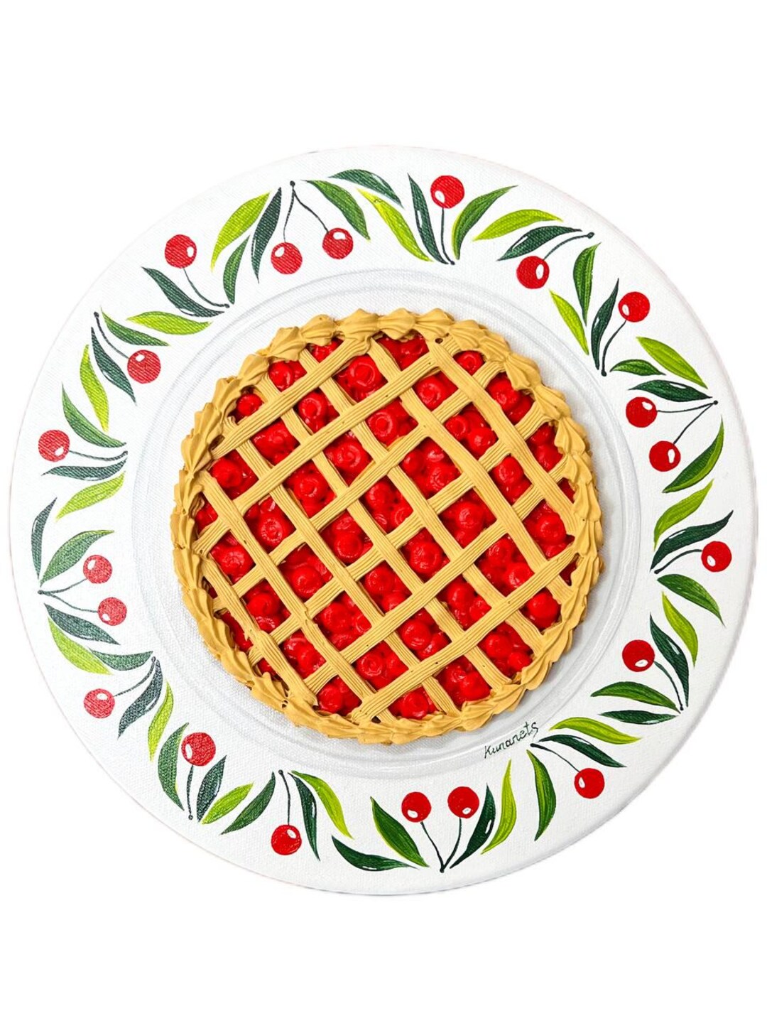 Cherry Pie Realistic Painting Round Canvas Impasto S - Etsy