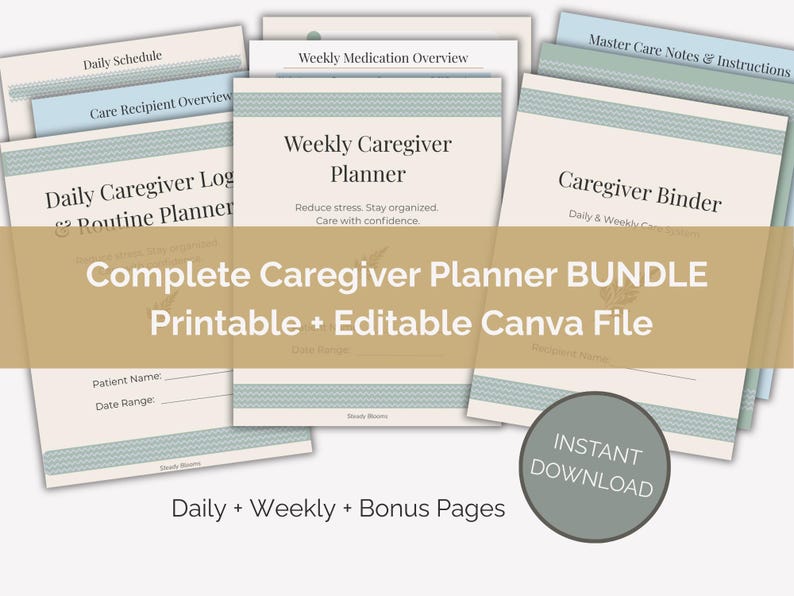 Caregiver Planner Bundle | Daily & Weekly Elder Care (printable, Canva ...