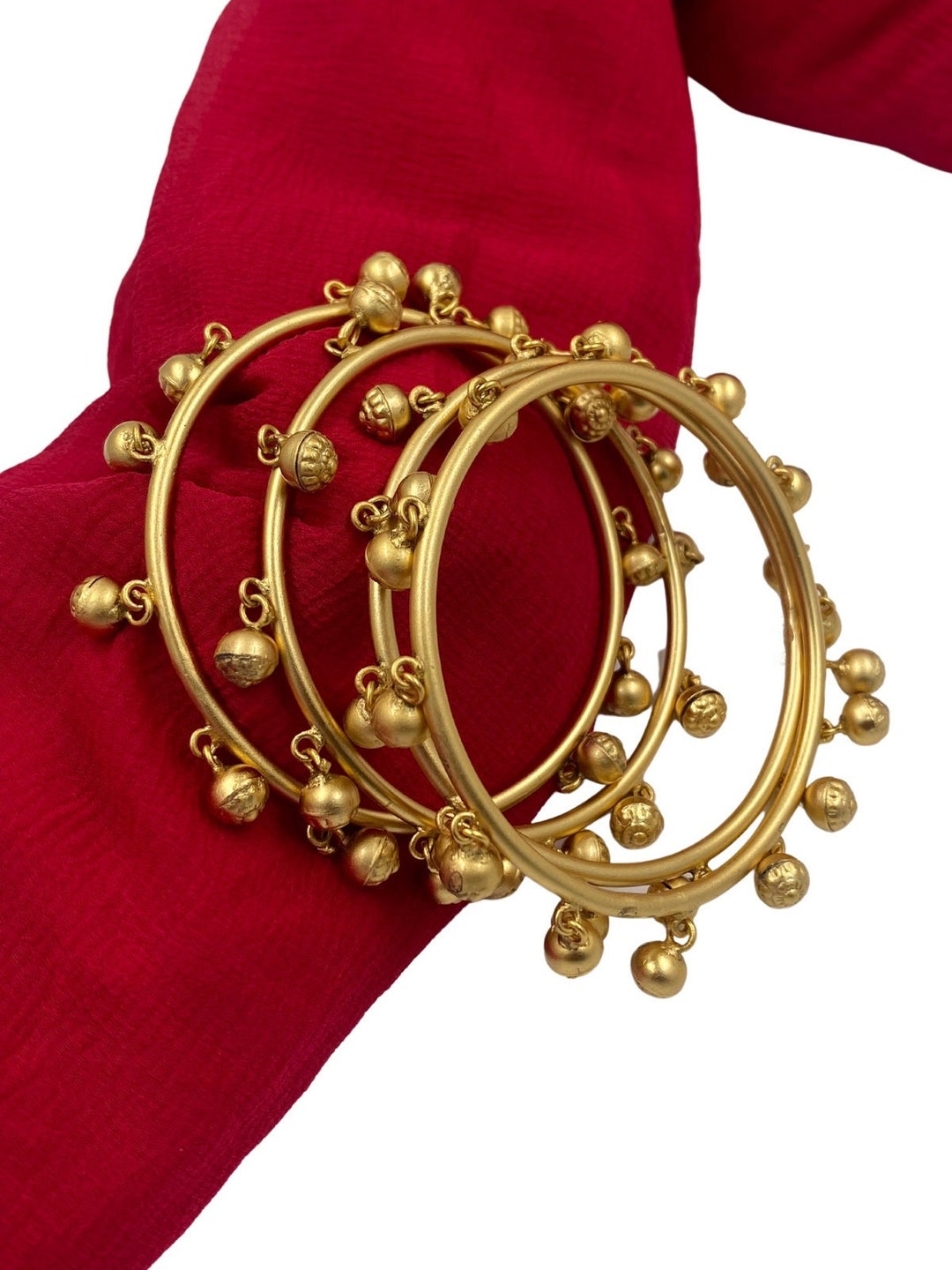 Gold Plated Light Weight Designer Golden Ghungroo Bangles set - Etsy ...