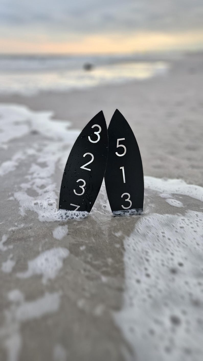 Metal Surfboard House Number Sign | Custom Address Plaque | Beach Decor ...