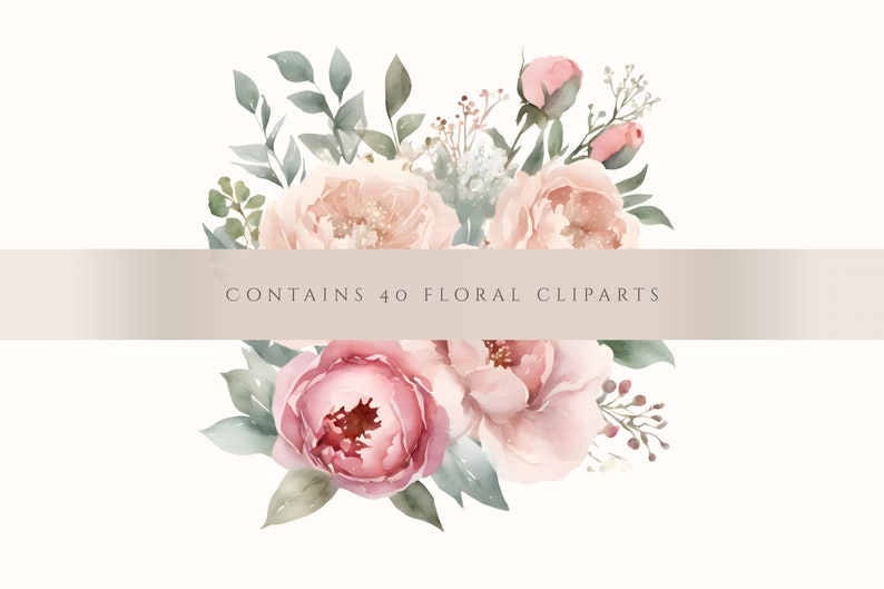 Watercolor Rose Clipart, Floral Bundle, Rose Flower, Pink Blush Rose ...