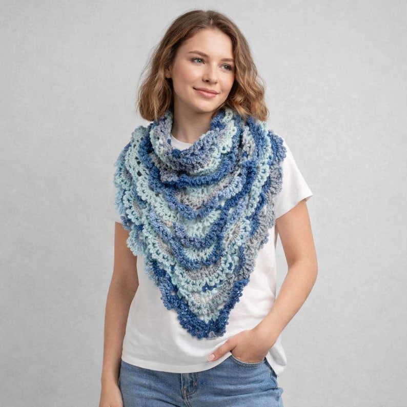 Crochet Shell Stitch Triangular Shawl Pattern PDF | Beginner Friendly ...