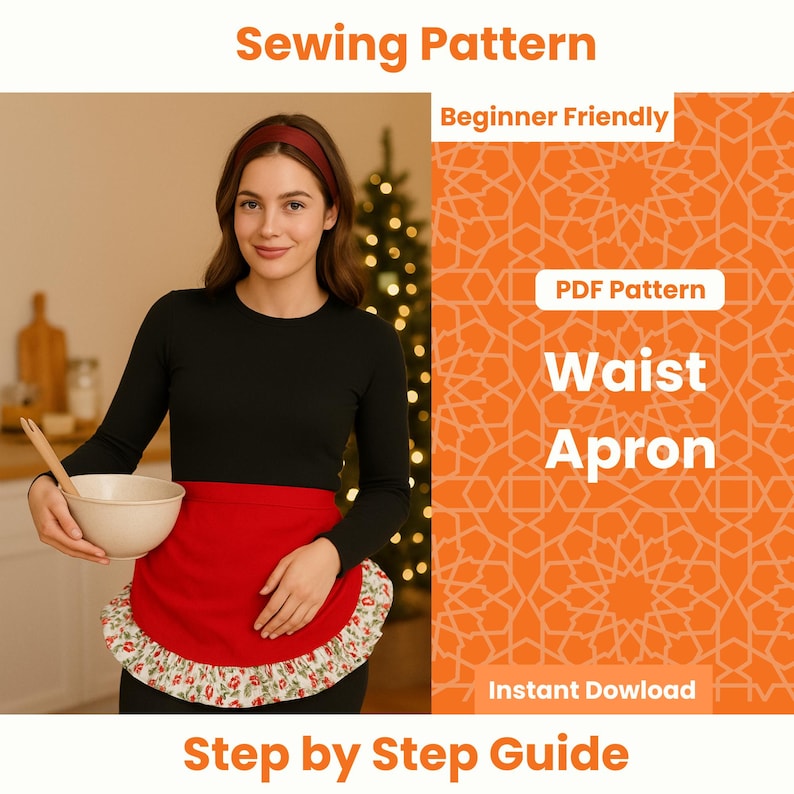Waist Apron Sewing Pattern PDF – Half Apron Digital Download, DIY Apron ...