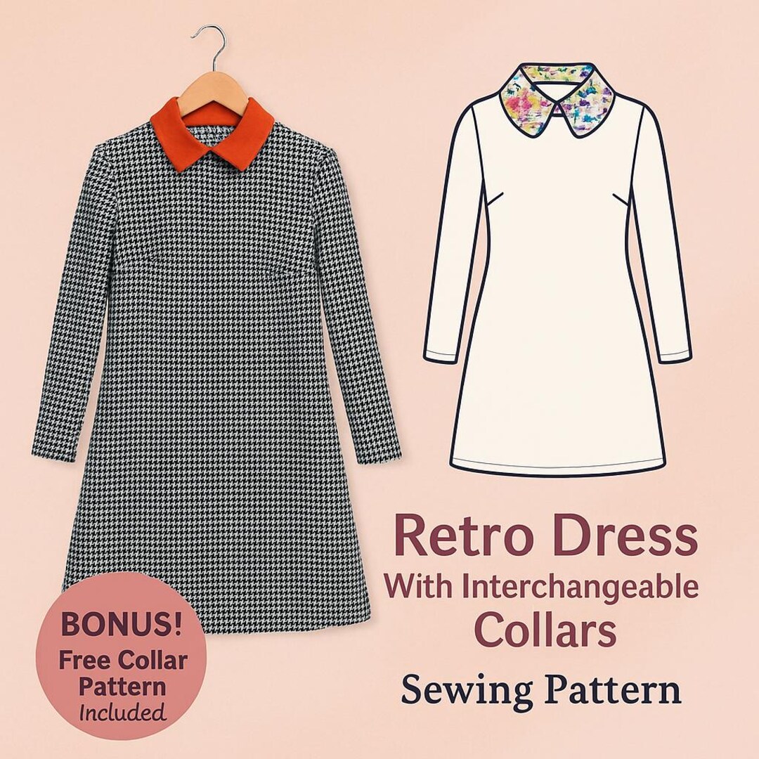Retro Dress Pattern With Interchangeable Collar - 50s Vintage Dress ...
