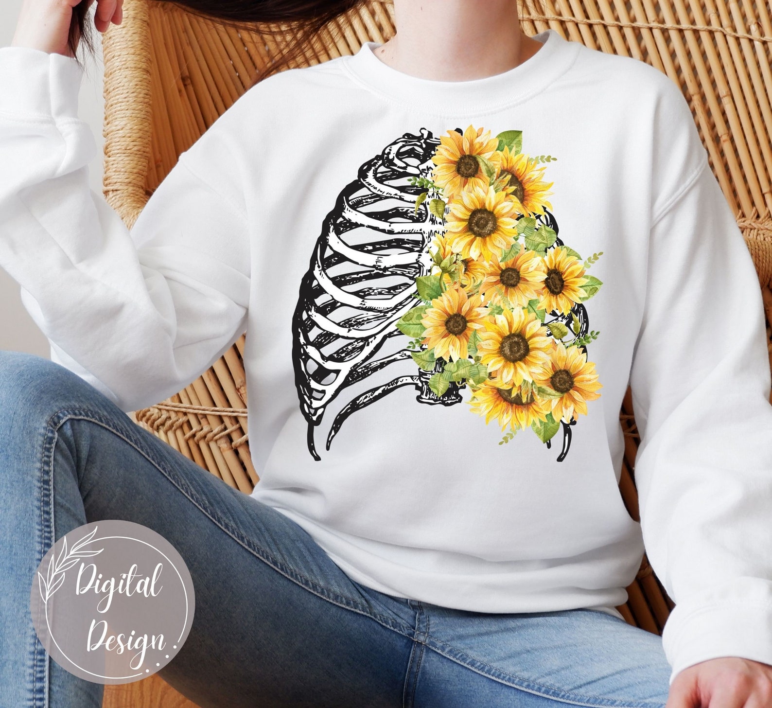 Bundle Skeleton Sunflower Png, Sunflower Skull Sublimation Design ...