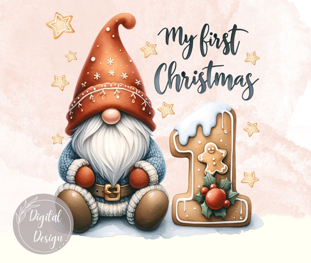My First Christmas PNG, My 1st Cute Gnome Christmas Digital Download ...