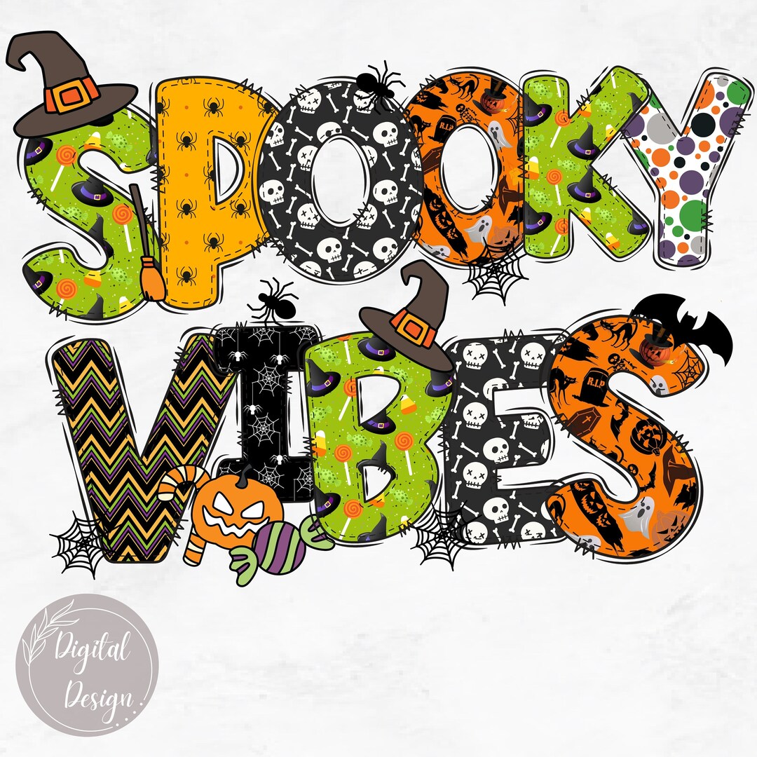 Spooky Vibes Png, Halloween Spooky Vibes Doodle Letters Design ...