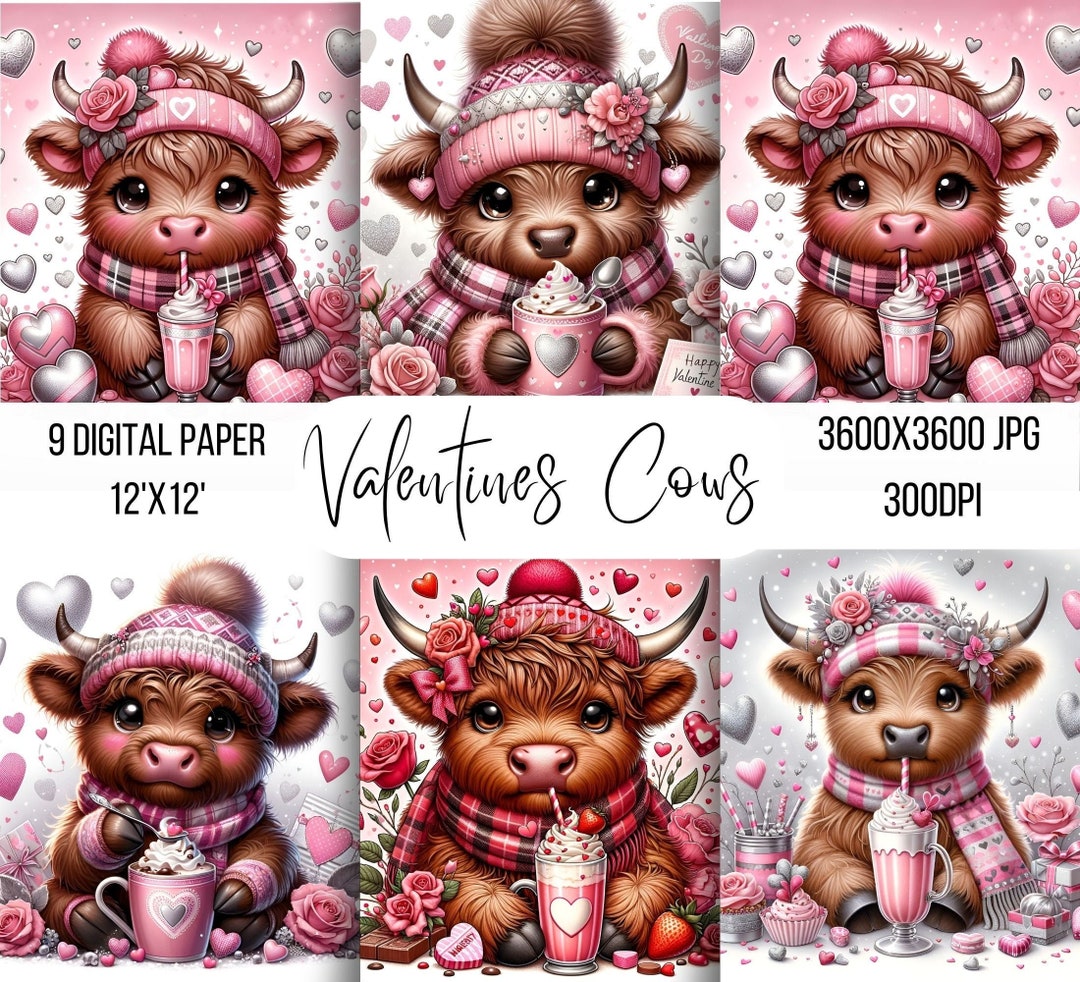 Valentines Cute Highland Cows Clipart, 9 High Quality Jpgs, Cute Cow ...