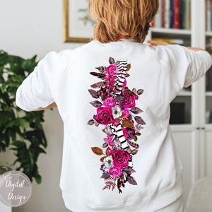 Spine Flowers Png, Floral Spine Sublimation Design, Skull Flowers Back ...