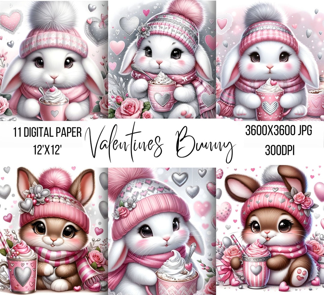 Valentine Cute Bunny Clipart, 11 High Quality Jpgs, Cute Bunny JPG ...