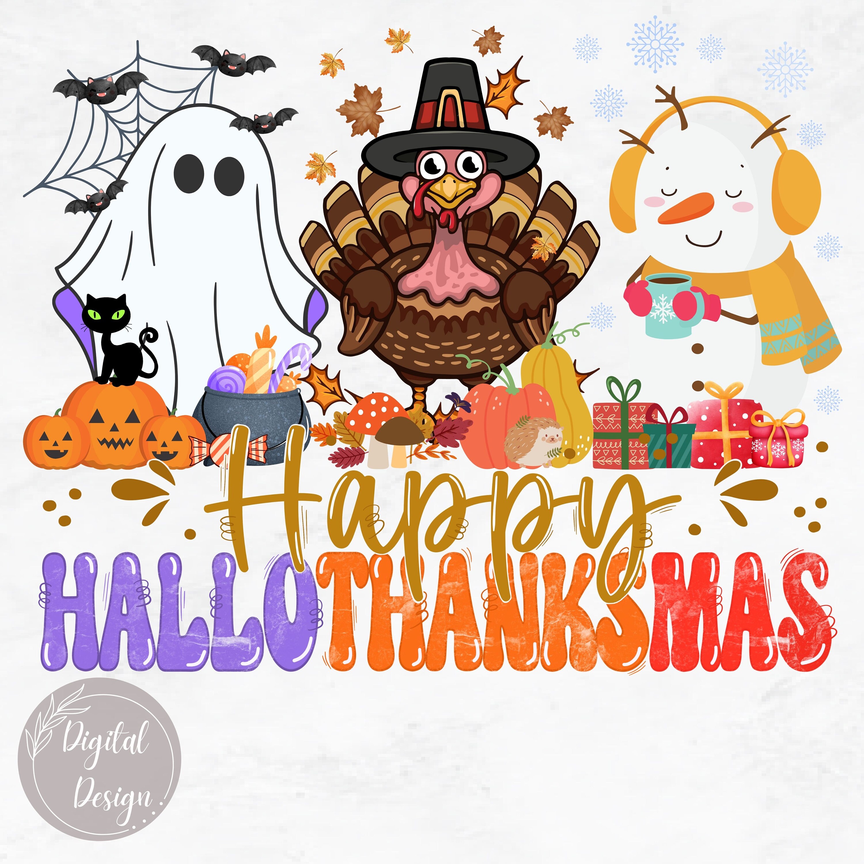 Happy Hallothanksmas PNG, Cute Halloween Christmas Thanksgiving Png ...