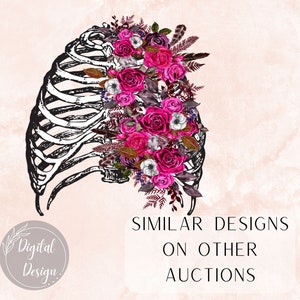 Spine Flowers Png, Floral Spine Sublimation Design, Skull Flowers Back ...