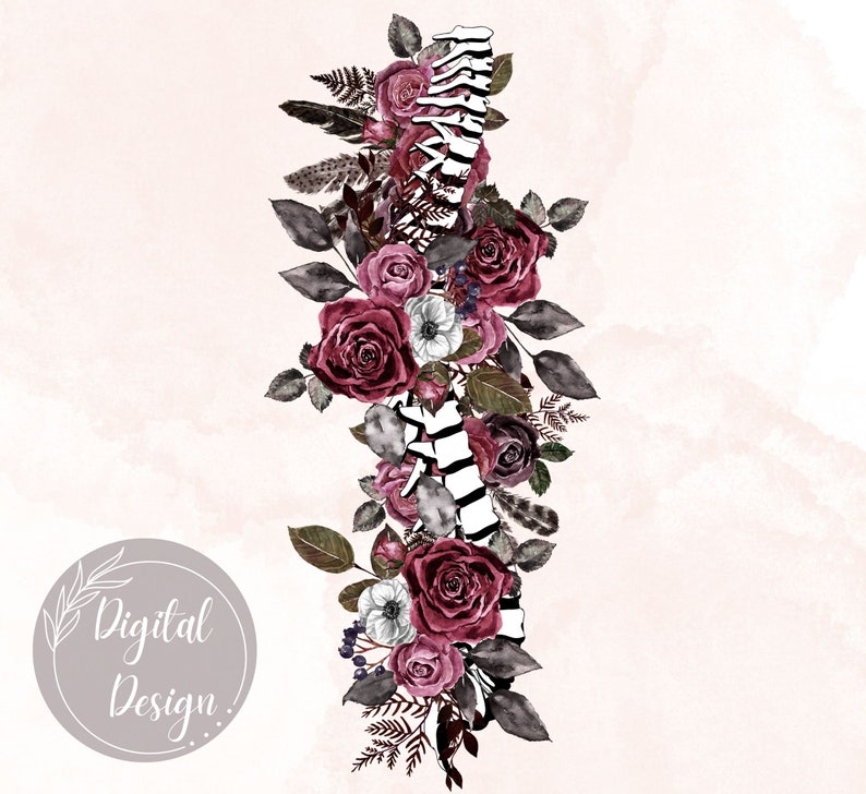 Spine Flowers Png, Floral Spine Sublimation Design, Skull Flowers Back ...