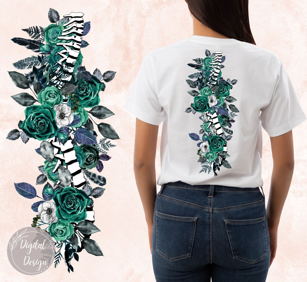 Spine Green Turquoise Flowers Png, Floral Spine Sublimation Design ...